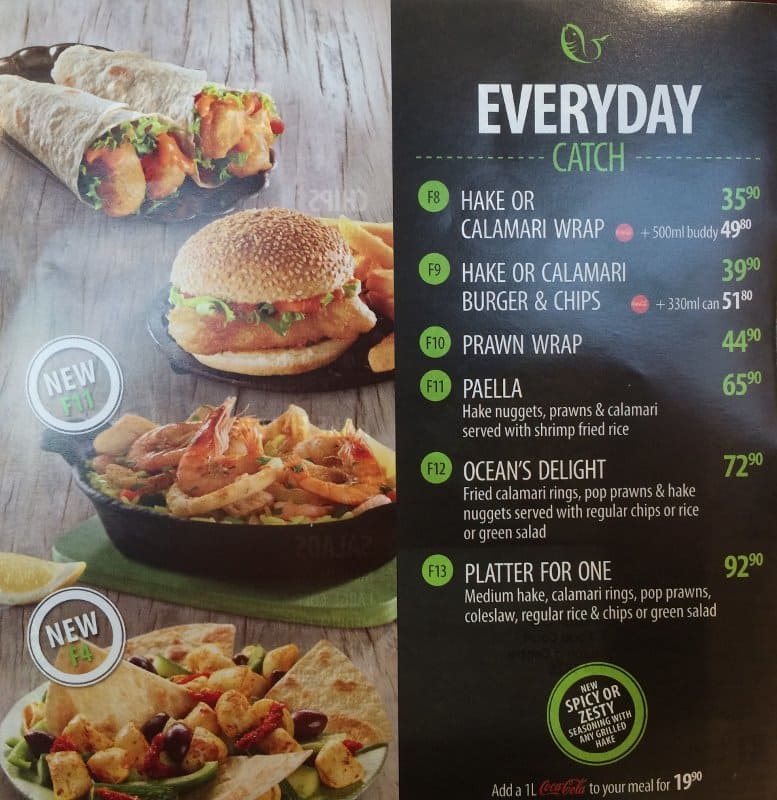 Menu at Fishaways restaurant, Sun City, Shop 18