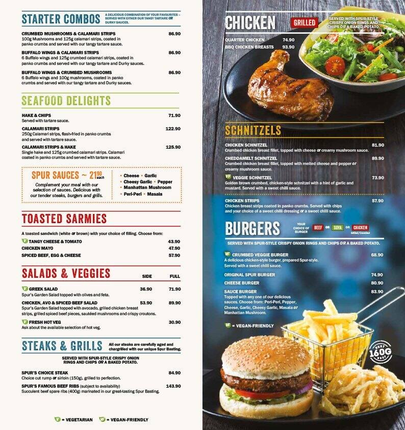 Menu at San Antonio Spur Steak Ranch, Sandton