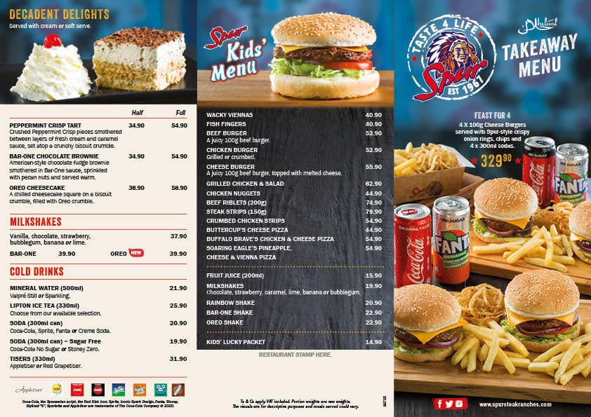 Menu at San Antonio Spur Steak Ranch, Sandton