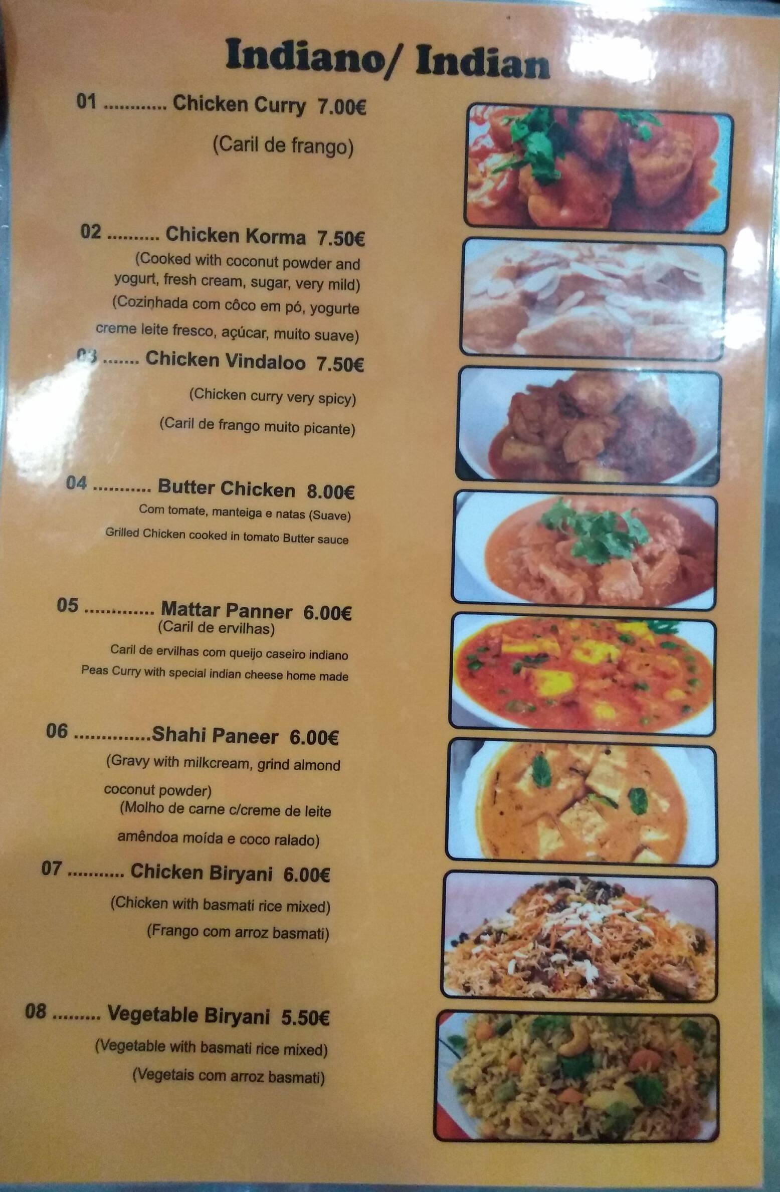 Carta de Kumar Restaurant & Pizzaria, Lisboa