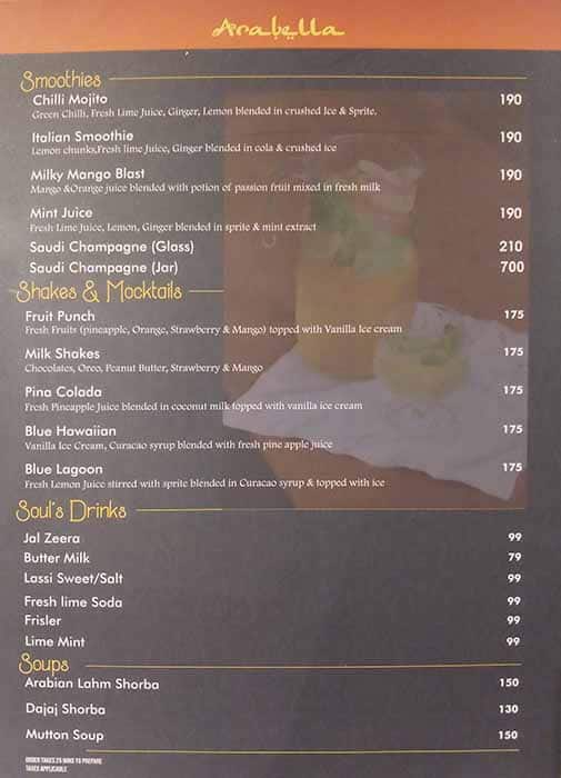 Menu at Arabella House Of Arabic & Lebanese Cuisine, Hyderabad