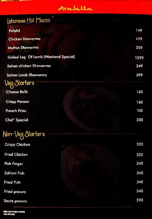 Menu at Arabella House Of Arabic & Lebanese Cuisine, Hyderabad