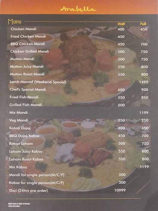 Menu at Arabella House Of Arabic & Lebanese Cuisine, Hyderabad