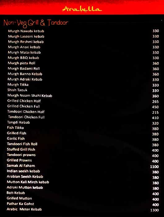 Menu at Arabella House Of Arabic & Lebanese Cuisine, Hyderabad