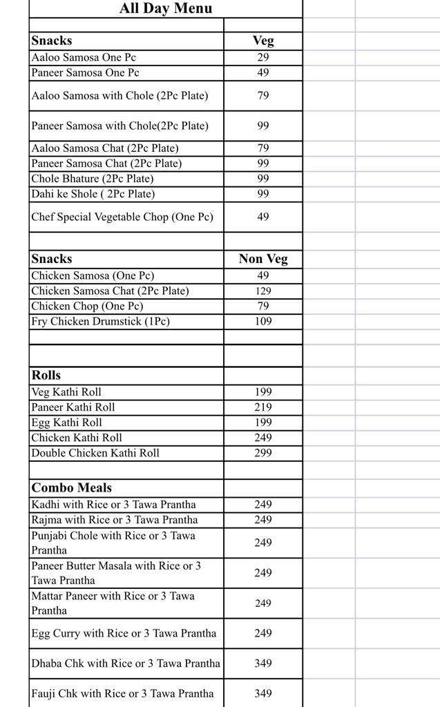 Menu of Ludhianvi, Kharadi, Pune