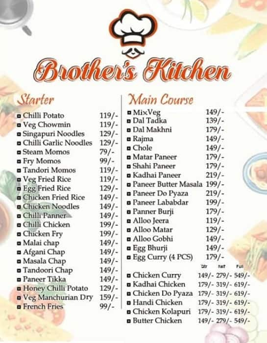 Menu of Brother's Kitchen, Sector 57, Noida