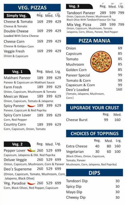 Menu of Dr Deo'z Pizza & Cafe, GT Road, Jalandhar