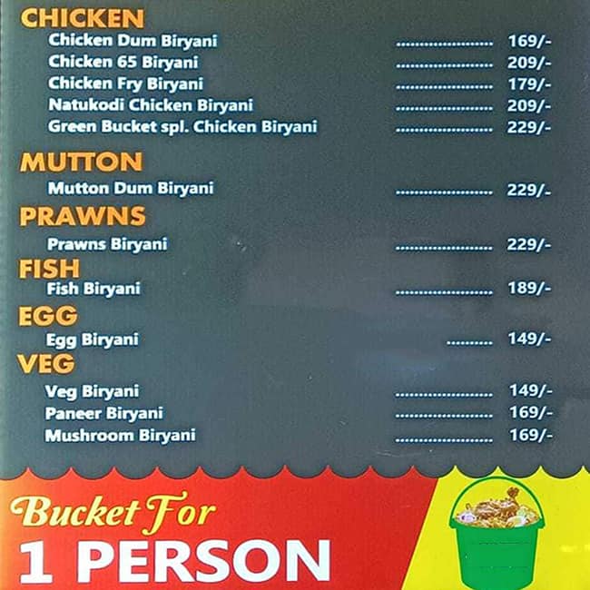 Menu of Green Bucket Biryani, ECIL, Secunderabad