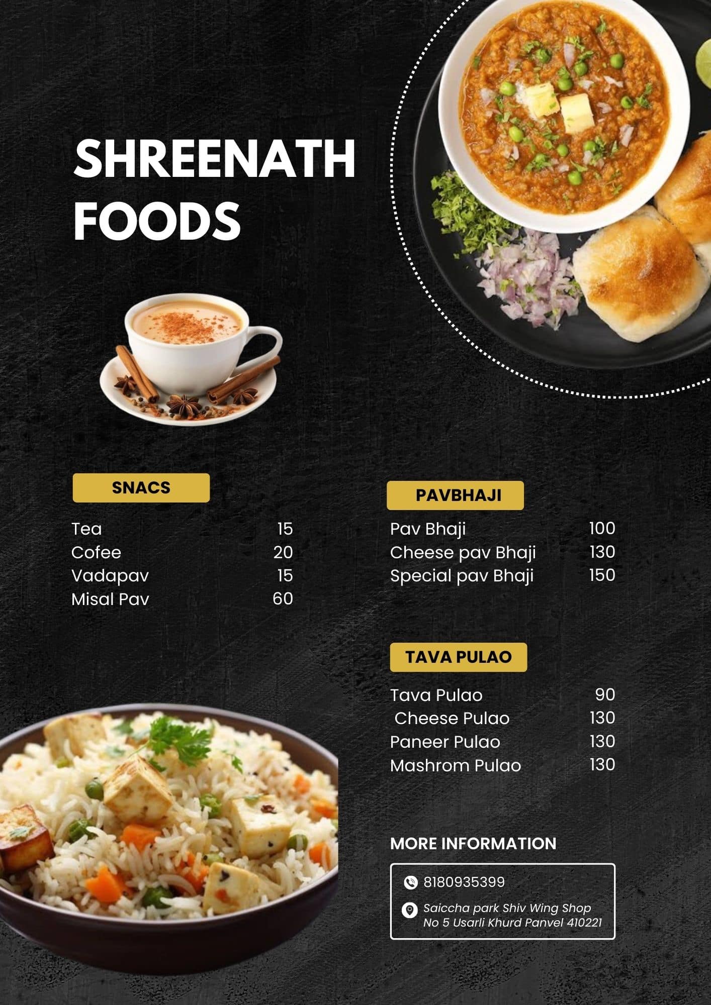 Menu of Shreenath Foods, Old Panvel, Navi Mumbai