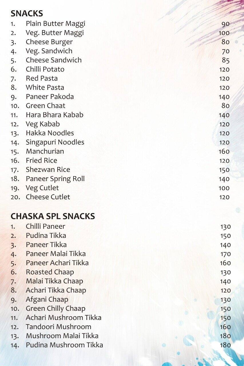 Menu at The Indian Chaska, Agra, at bodla road