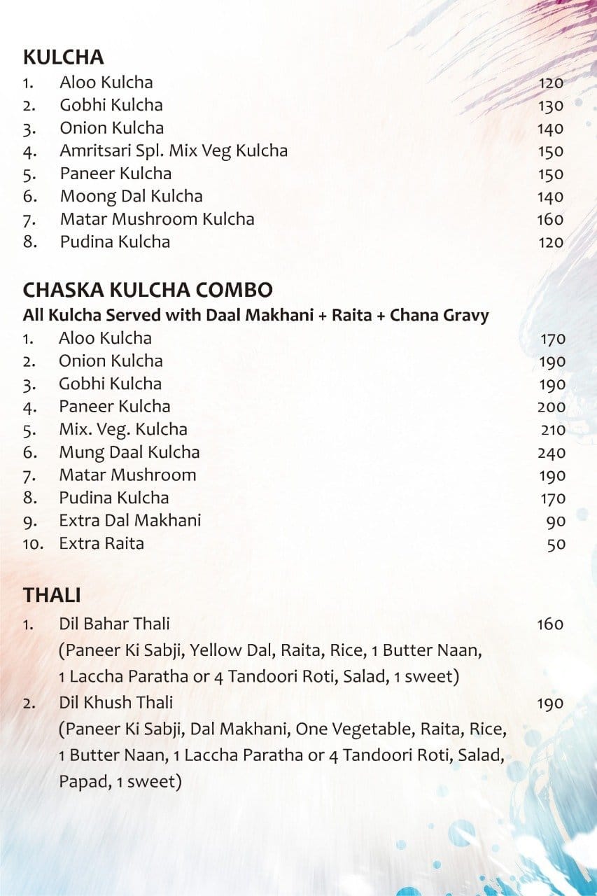 Menu at The Indian Chaska, Agra, at bodla road