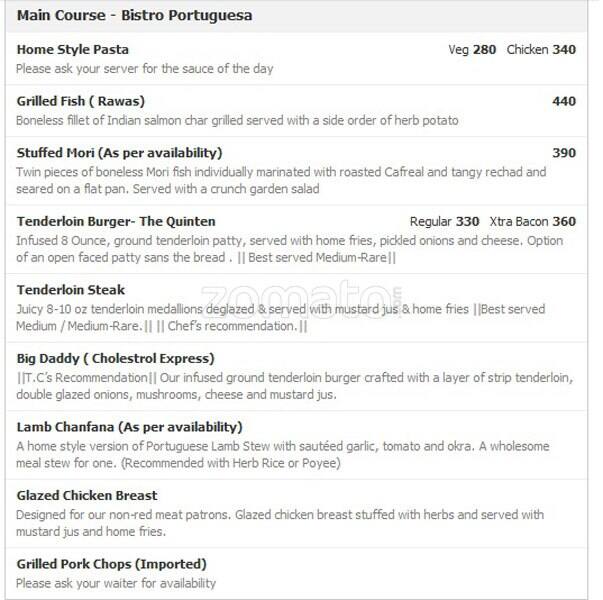 Menu at Baker's Den, Mumbai