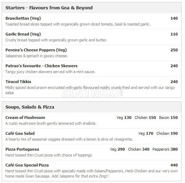 Menu at Baker's Den, Mumbai