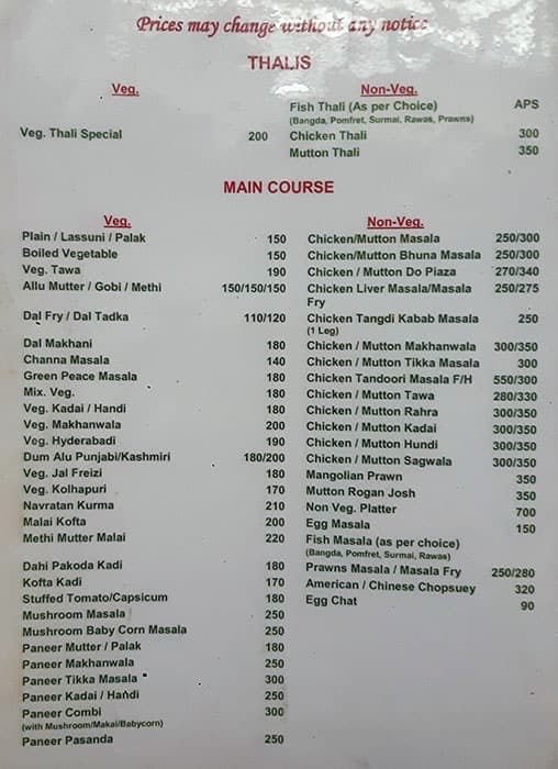 Menu at Navaratna Restaurant, Mumbai, 3RJQ+CPJ