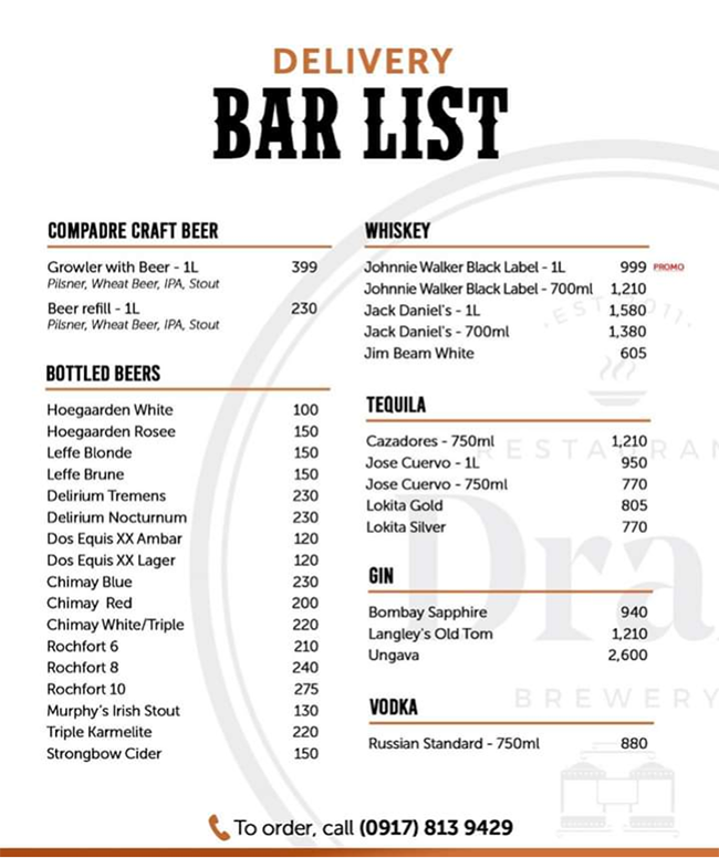 Menu at Draft pub & bar, Pasig