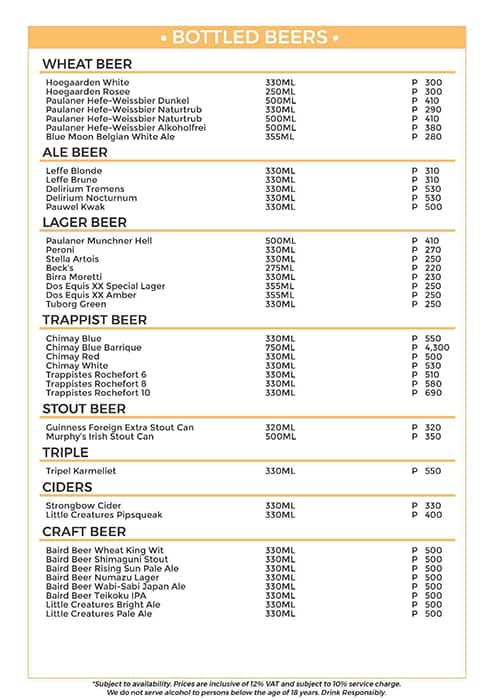 Menu at Draft Restaurant Brewery, Makati