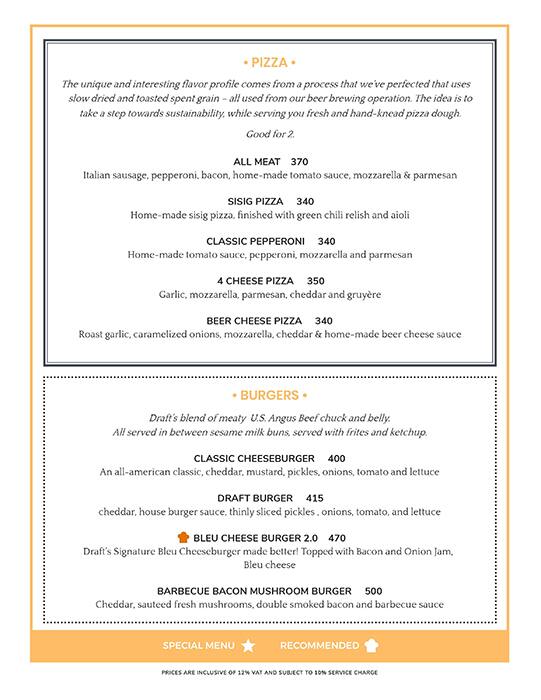 Menu at Draft pub & bar, Pasig