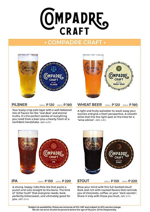 Menu at Draft Restaurant Brewery, Makati