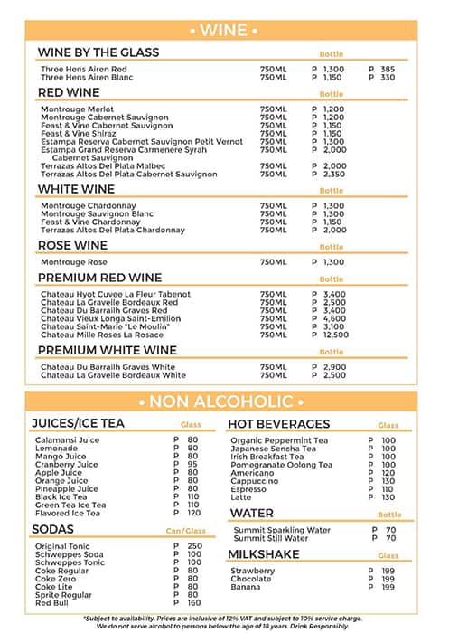 Menu at Draft Restaurant Brewery, Makati