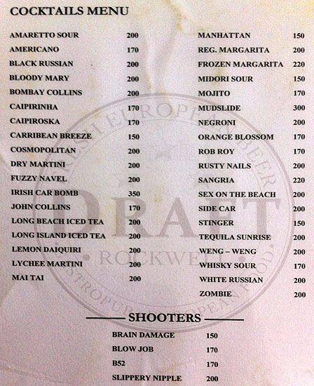 Menu at Draft Gastropub, Makati, Rockwell Drive cor. Estrella Street