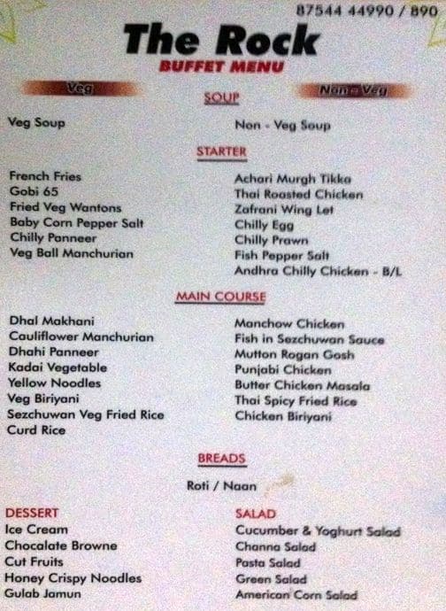 Menu at The Rock, Chennai, No:31/2