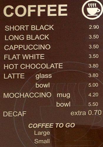 Menu at Mr. Bun cafe, Lower Hutt