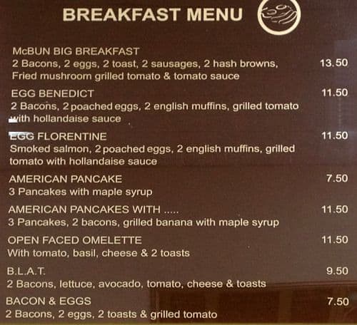 Menu at Mr. Bun cafe, Lower Hutt