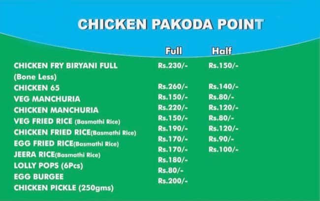 Menu of A1 Chicken Pakoda Point, Dilsukhnagar, Hyderabad