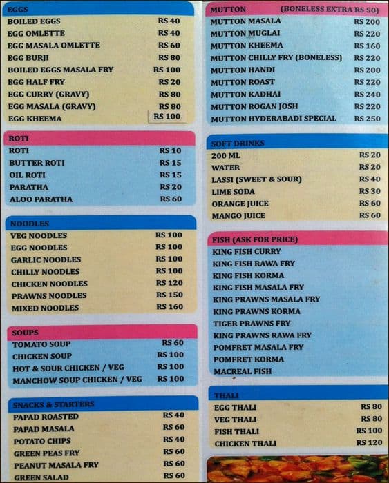 Menu at Hyderabad Food House, Calangute