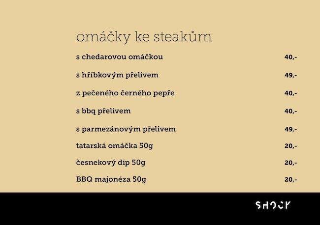 Menu at SHOCK BAR, Kladno