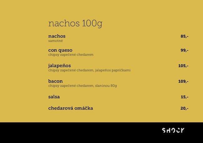Menu at SHOCK BAR, Kladno