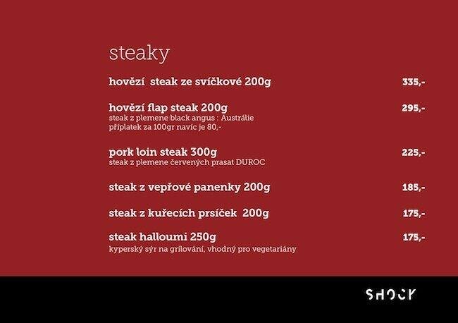 Menu at SHOCK BAR, Kladno