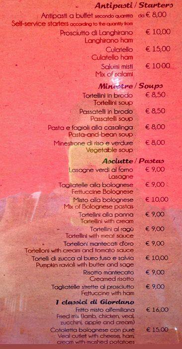 Dal Bolognese Rome Italy Menu