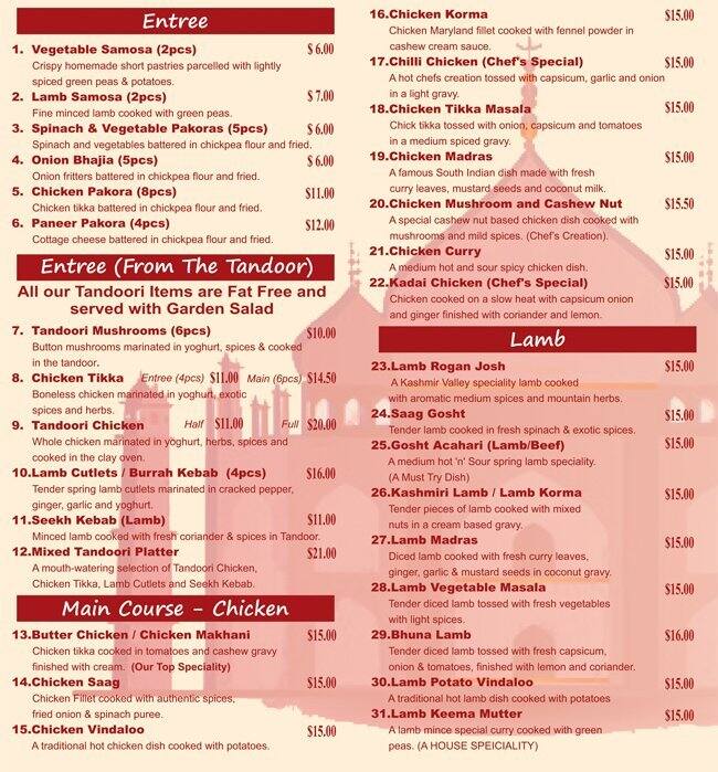 Menu at Tandoori Corner restaurant, Wantirna South