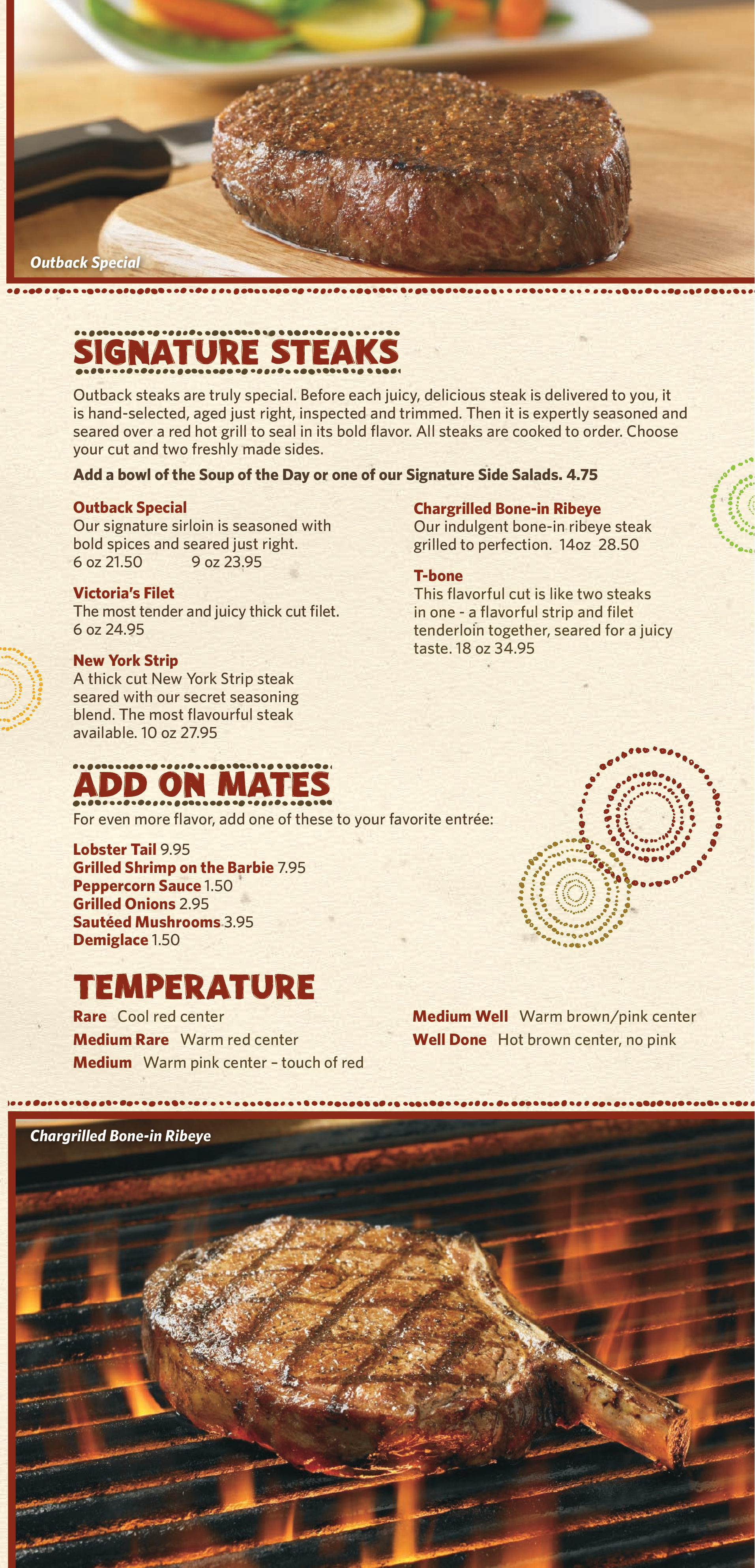 Menu at Outback Steakhouse, Edmonton, 137 Avenue