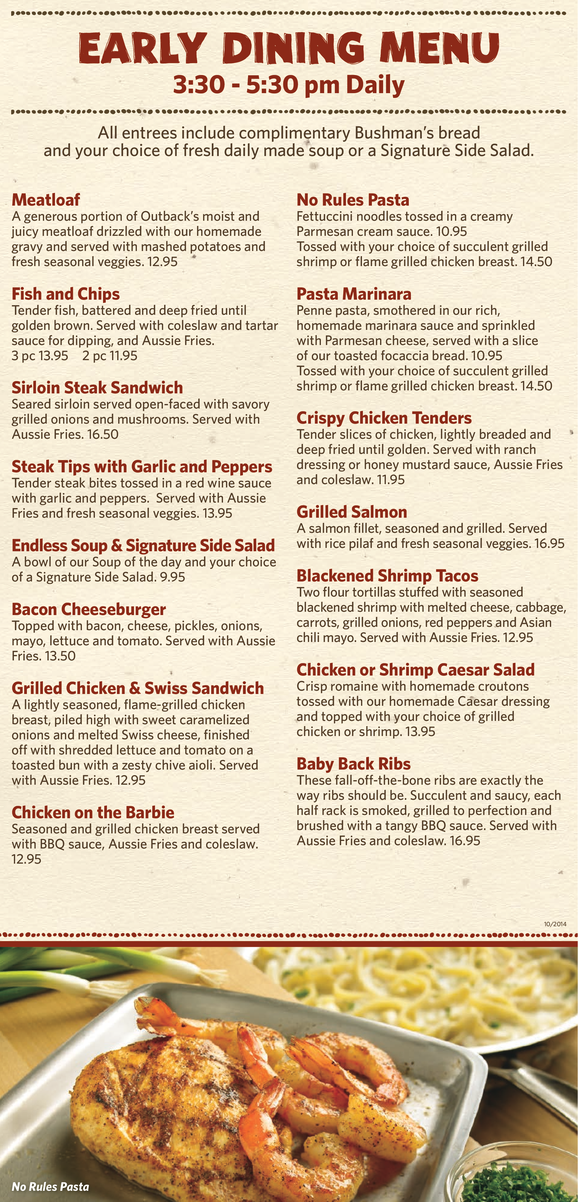 Menu at Outback Steakhouse, Edmonton, 137 Avenue