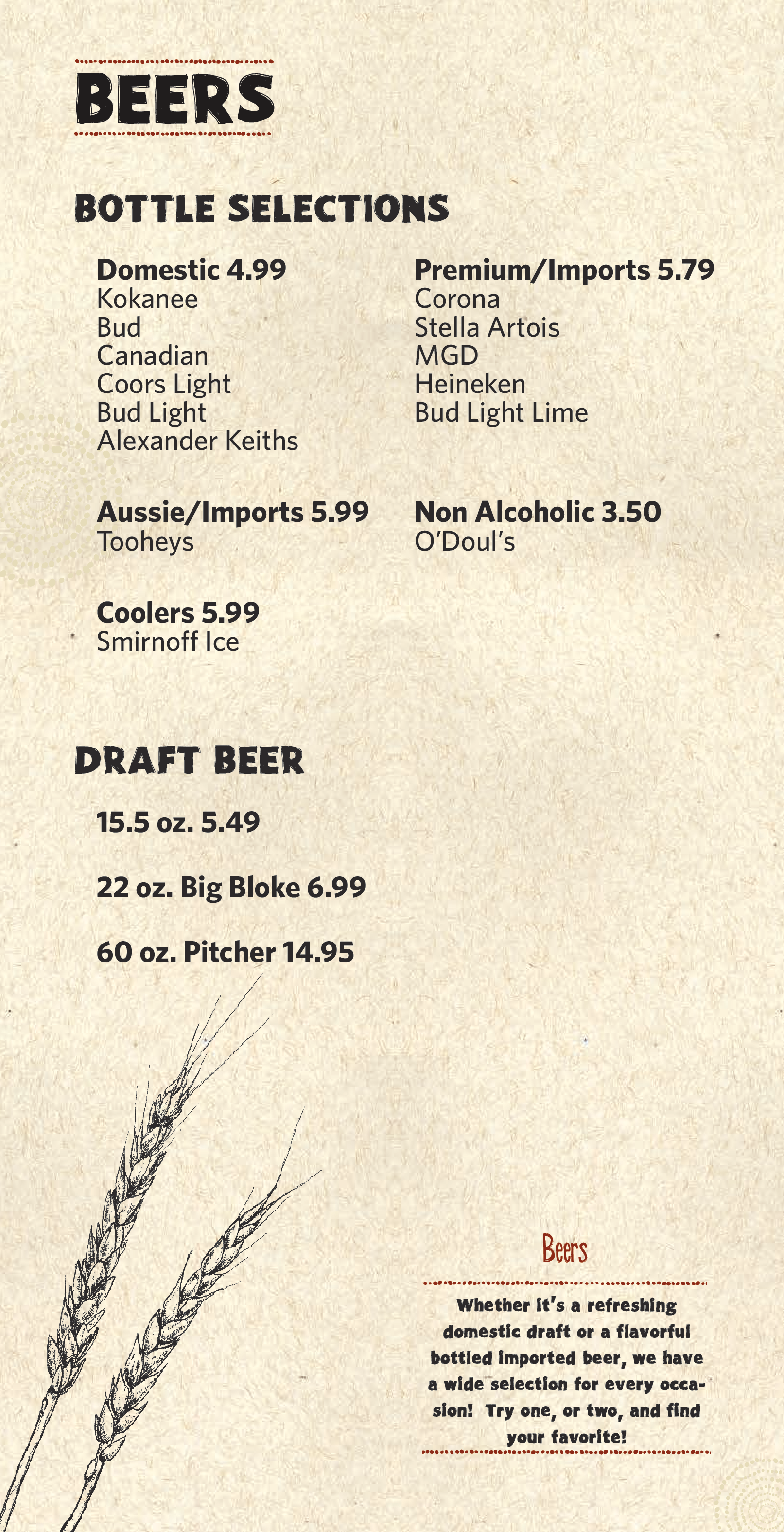 Menu at Outback Steakhouse, Edmonton, 137 Avenue