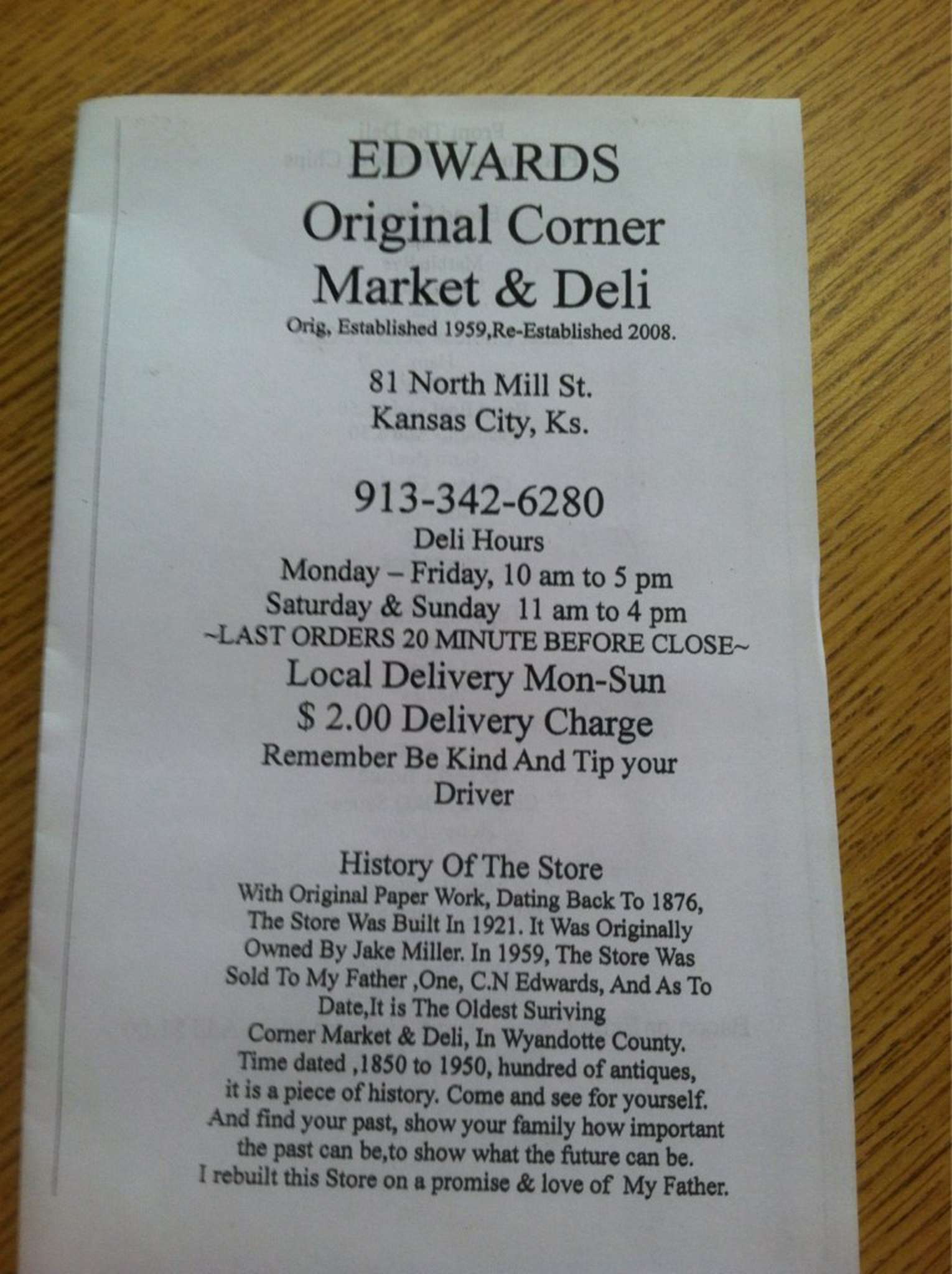 Menu at Edwards Corner Deli Shop, Kansas City