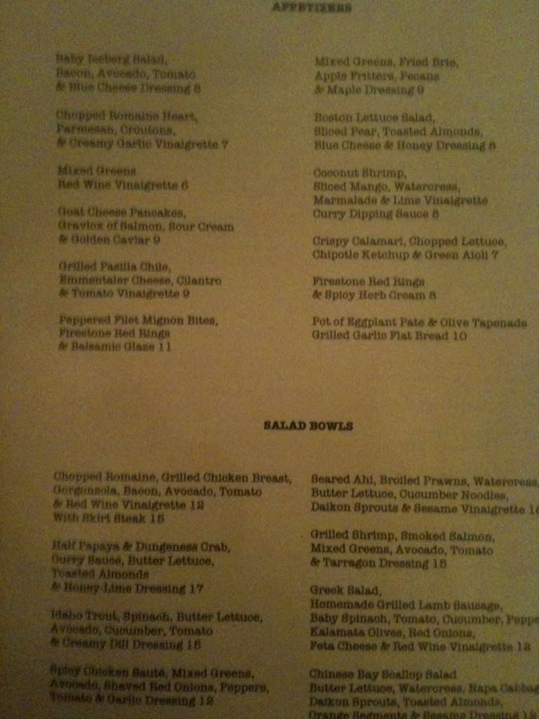 Menu at Jane restaurant, Santa Barbara, State St