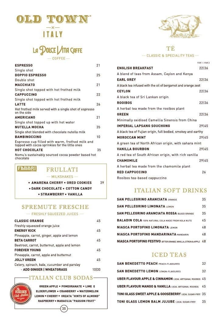 Old Town Italy Menü, Old Town Italy, Waterkloof Glen, Pretoria için ...