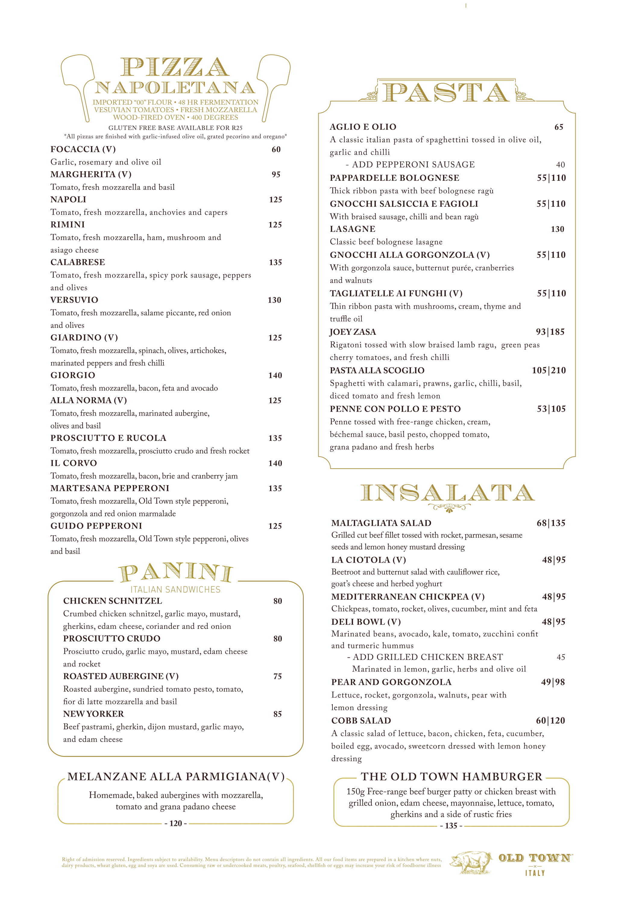 Menu at Old Town Italy Menlyn Maine restaurant, Pretoria