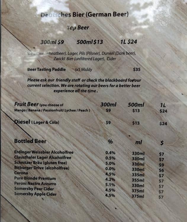 Menu at Mia's Cronulla restaurant, Cronulla