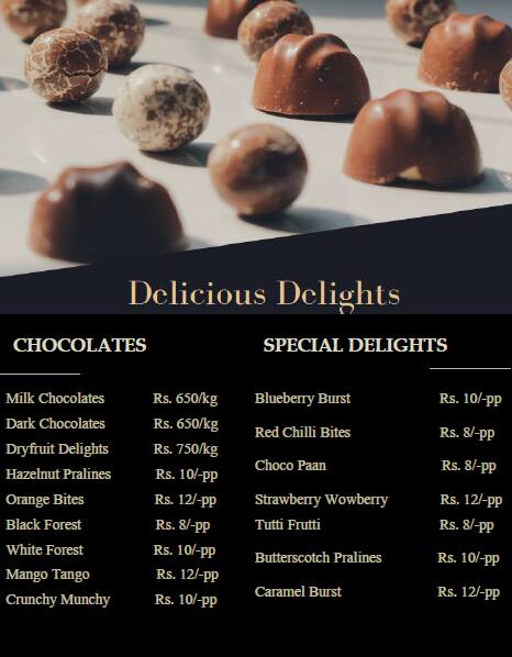 Menu of Delicious Delights, Vile Parle East, Mumbai