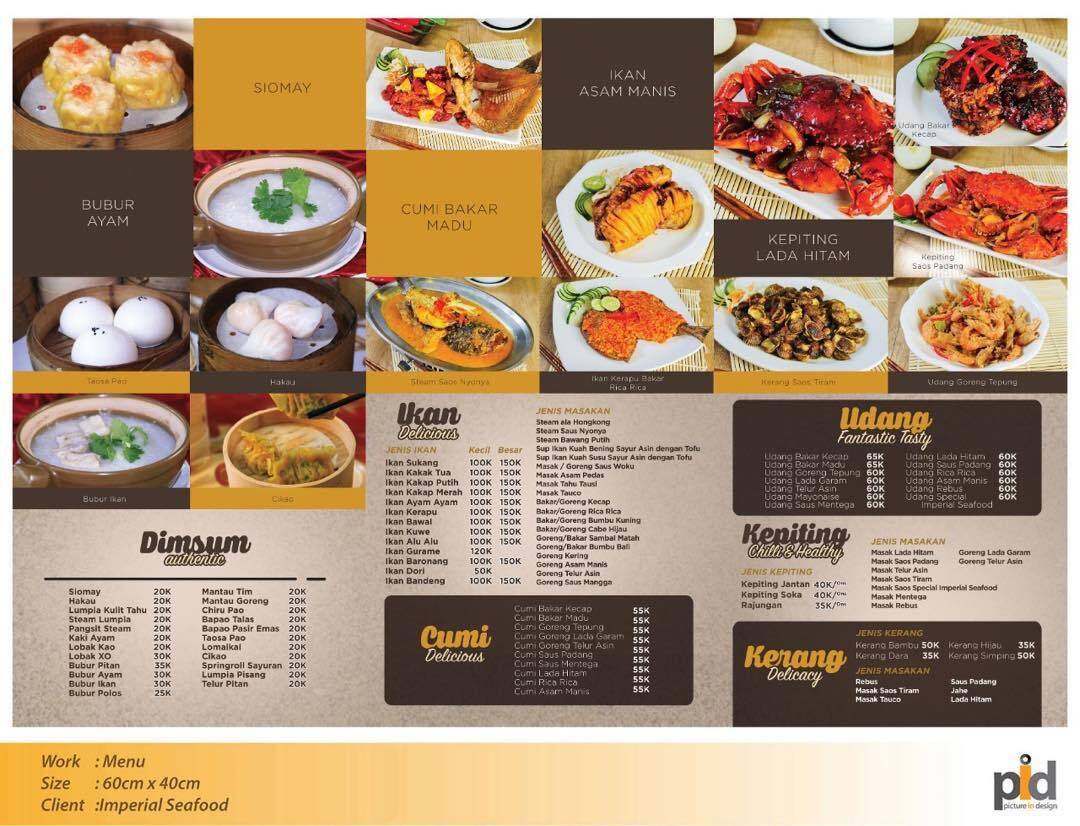 Menu at Imperial Seafood restaurant, South Tangerang