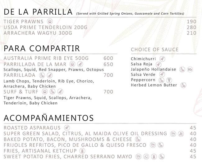 Menu at La Coco restaurant, Dubai