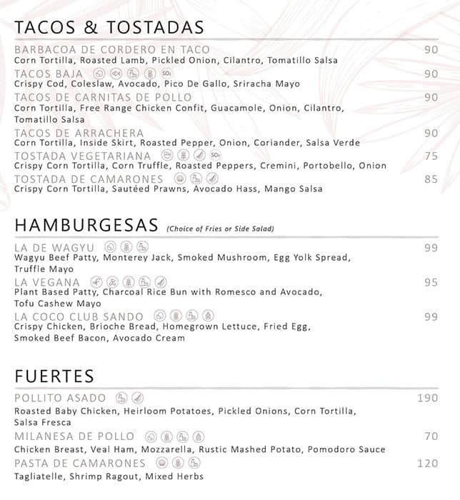 Menu at La Coco restaurant, Dubai