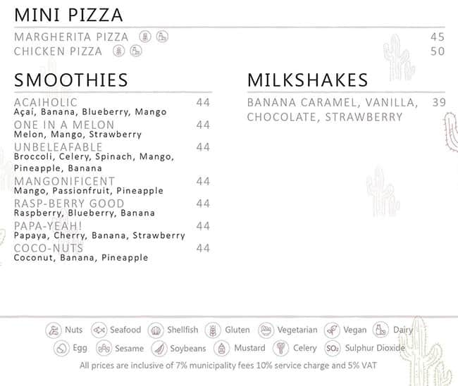 Menu at La Coco restaurant, Dubai