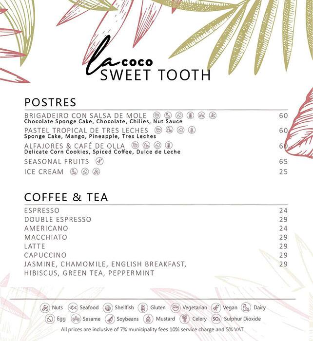 Menu at La Coco Dubai restaurant, Dubai