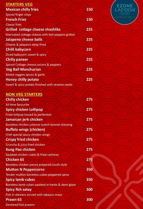 Menu of Ezone Lagoon Resort, Marathahalli, Bangalore
