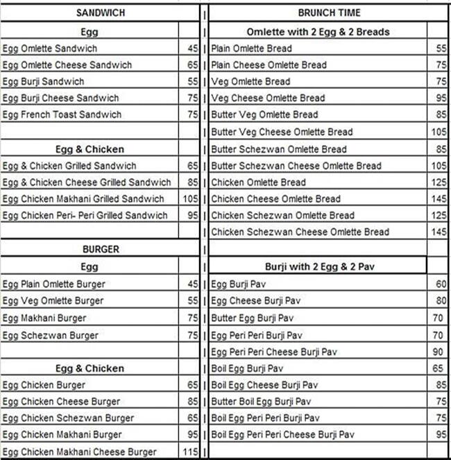 Menu of MR's Egg, Kalamboli, Navi Mumbai